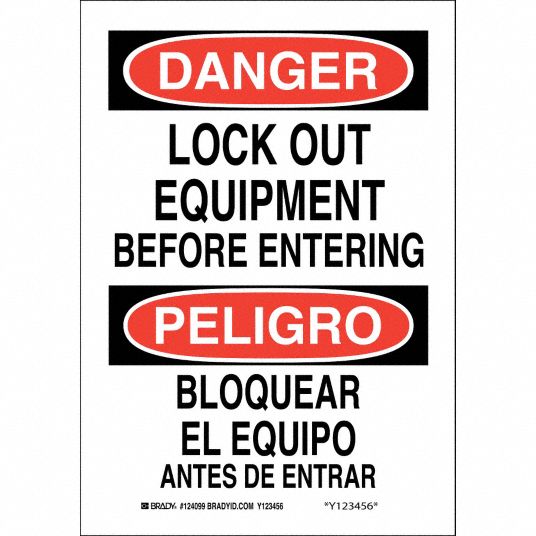 Danger Sign, Lock Out Electrical Switches Before Entering/Bloquear El ...