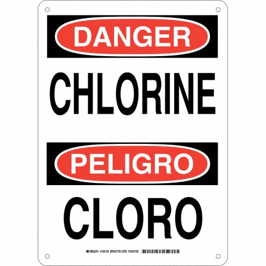 Danger Sign, Chlorine/Cloro, Header Danger/Peligro, Rectangle, 14 in ...