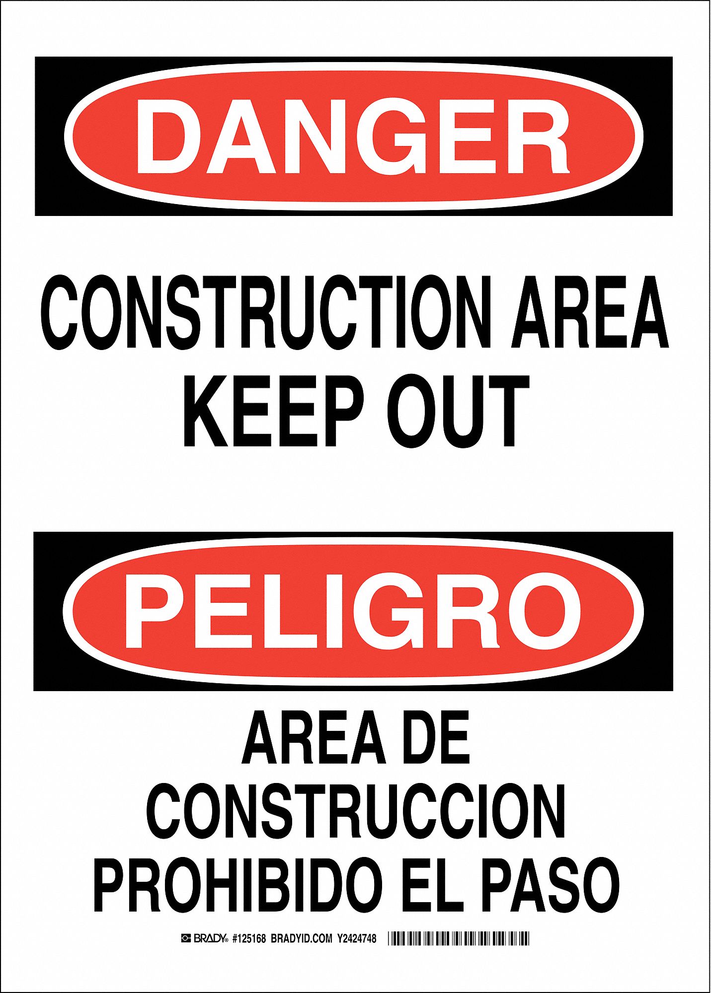 Polyester, Danger Sign, Danger/Peligro, 10 in Width, 14 in Height ...