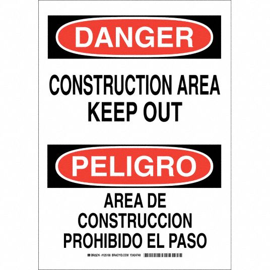 Polyester, Danger Sign, Danger/Peligro, 10 in Width, 14 in Height ...