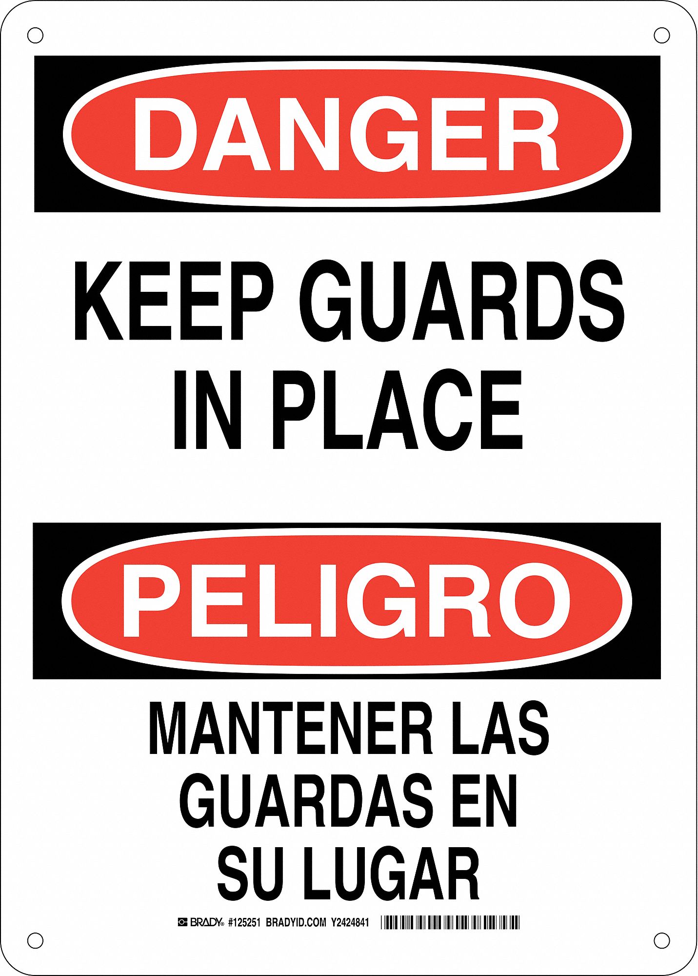 Plastic, Danger Sign, 10" Width, 14" Height, White, With Mounting Holes ...