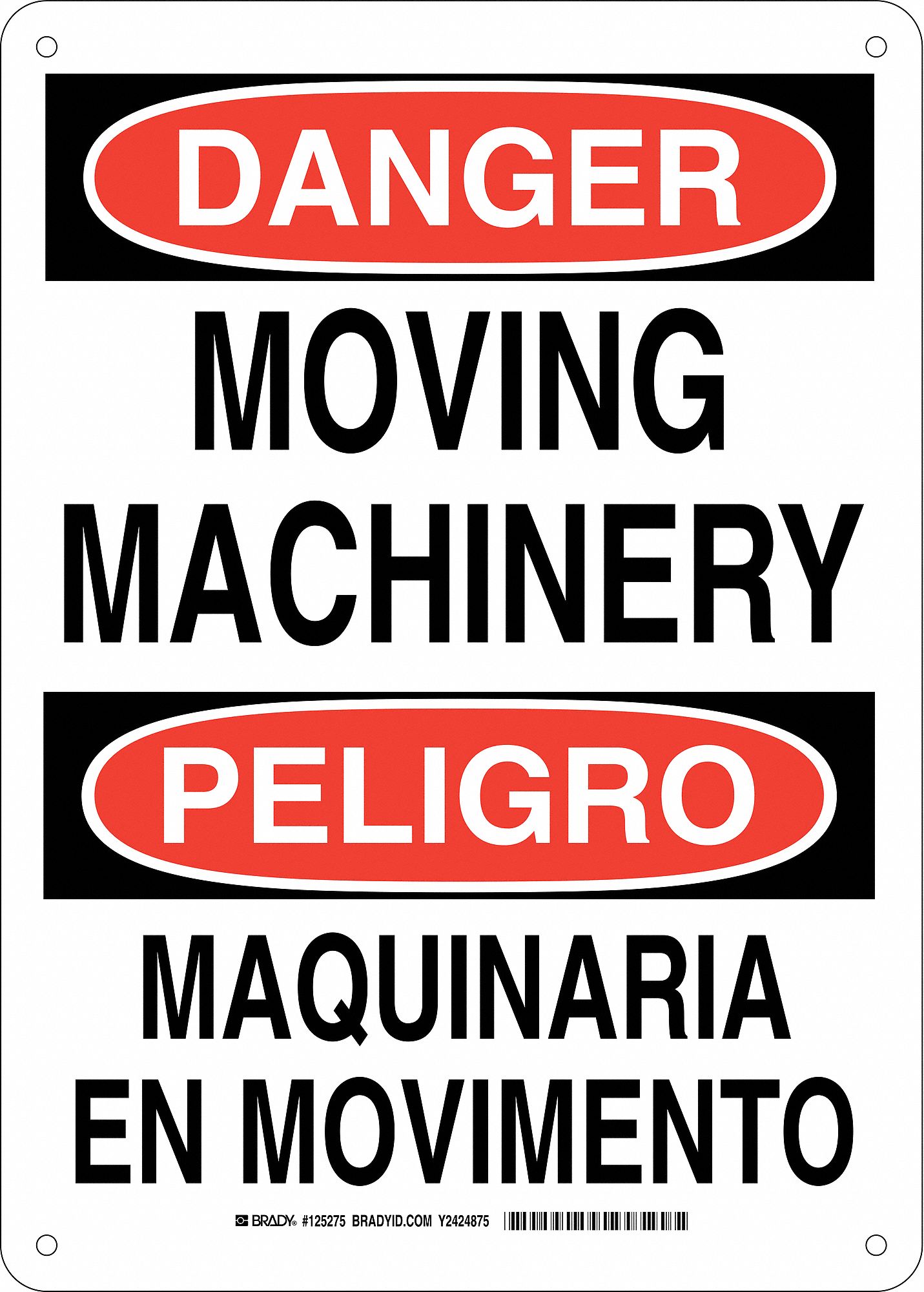Plastic, Danger Sign, 10" Width, 14" Height, White, With Mounting Holes ...
