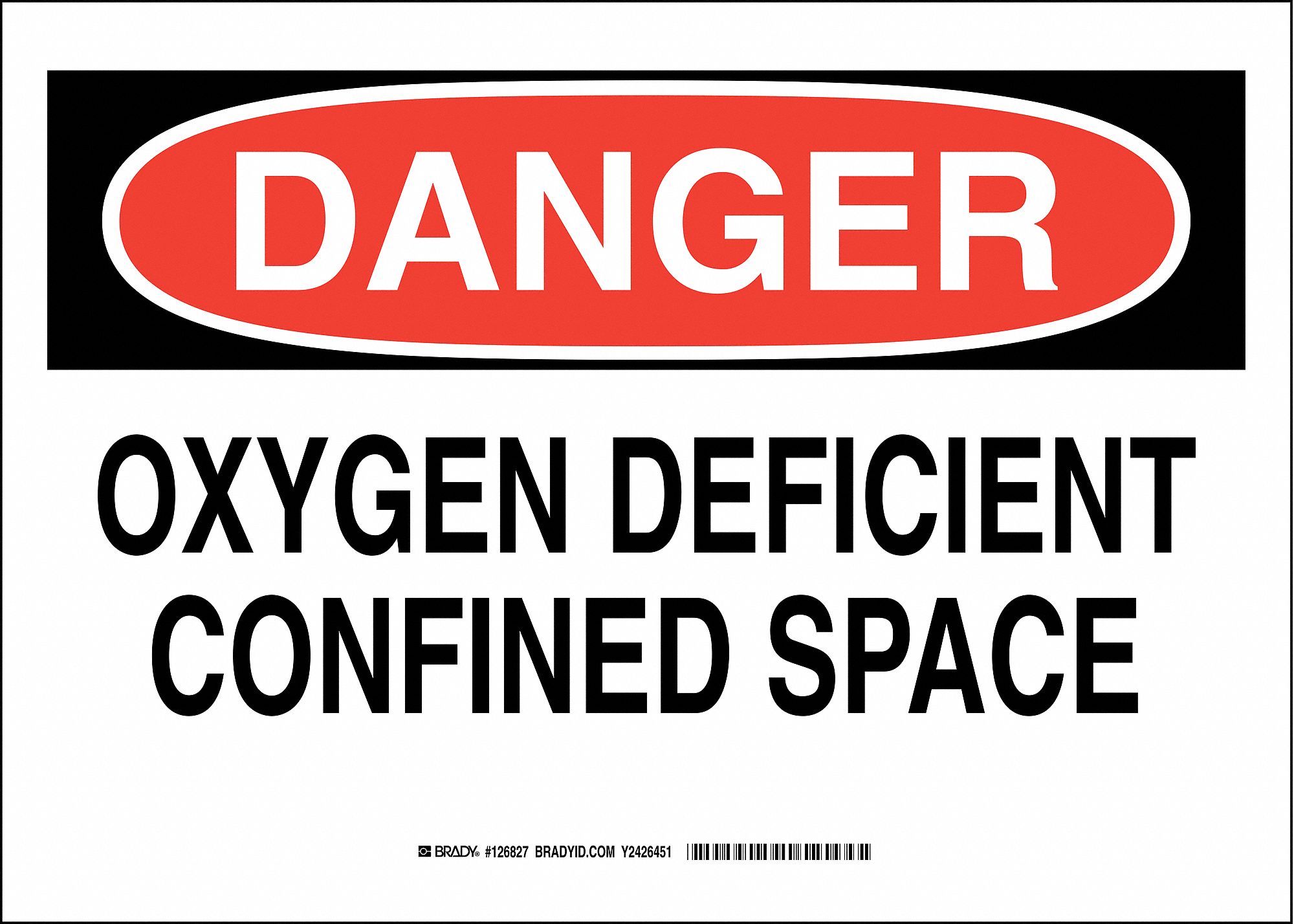 Danger Sign, Oxygen Deficient Confined Space, Header Danger, Rectangle ...