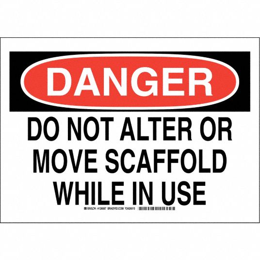 Polyester, Danger Sign, 14" Width, 10" Height, White, Adhesive Surface ...