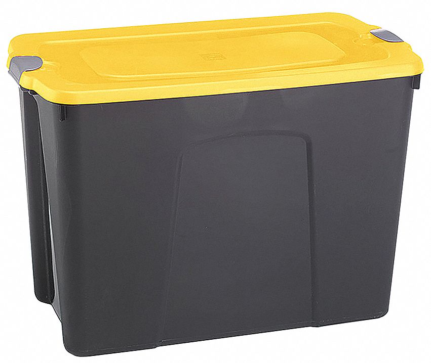 Storage Tote, Color Black/Yellow, Outside Height 21 3/4 in, Outside ...
