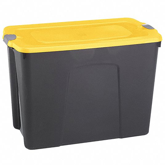 Storage Tote, Color Black/Yellow, Outside Height 21 3/4 in, Outside ...