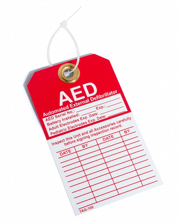 Grainger Approved Aed Inpection Tag Aed White Legend Same On Both