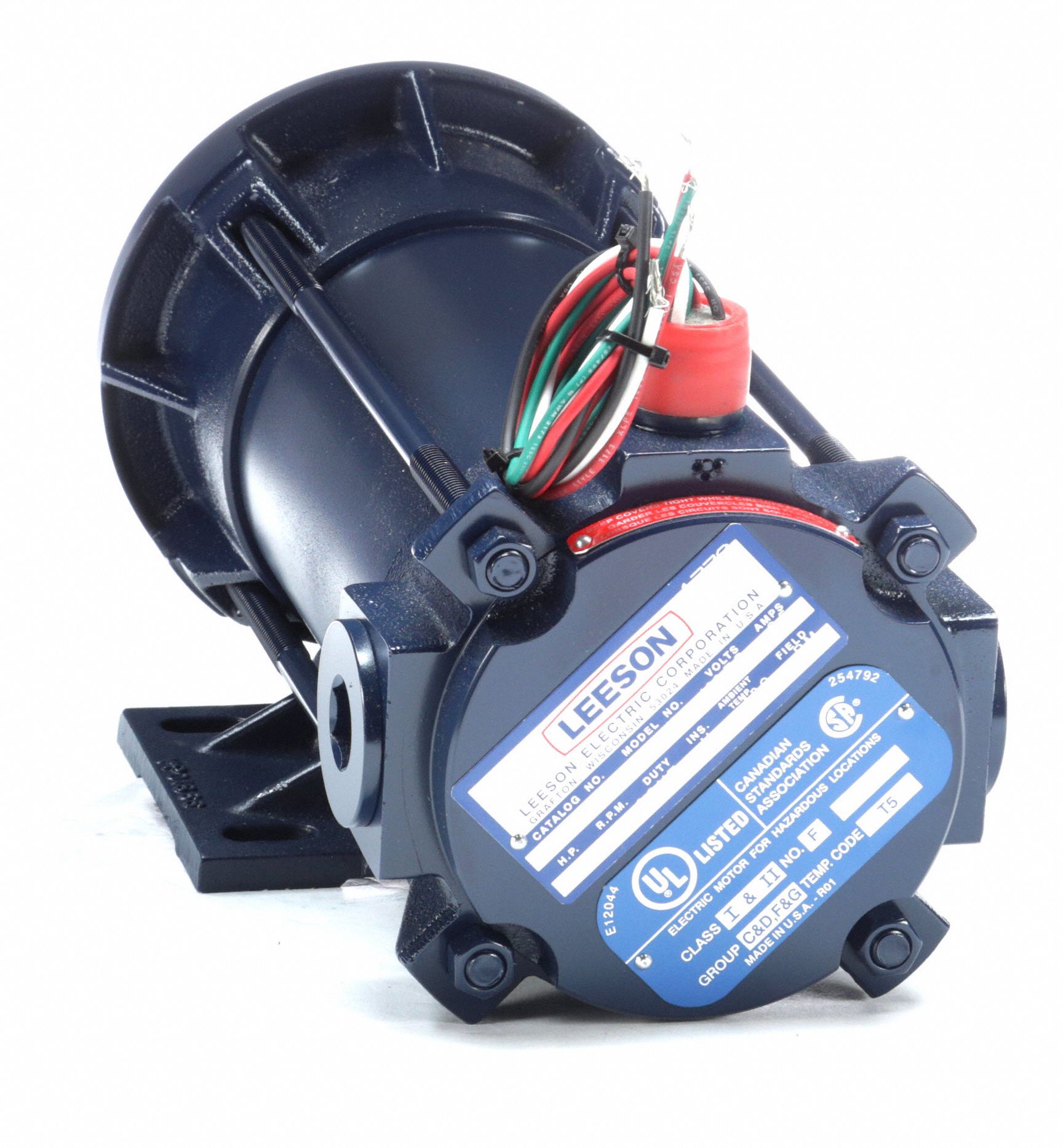 LEESON Hazardous Location Motor: 1/2 HP, 1,750 Nameplate RPM, 56C Frame ...