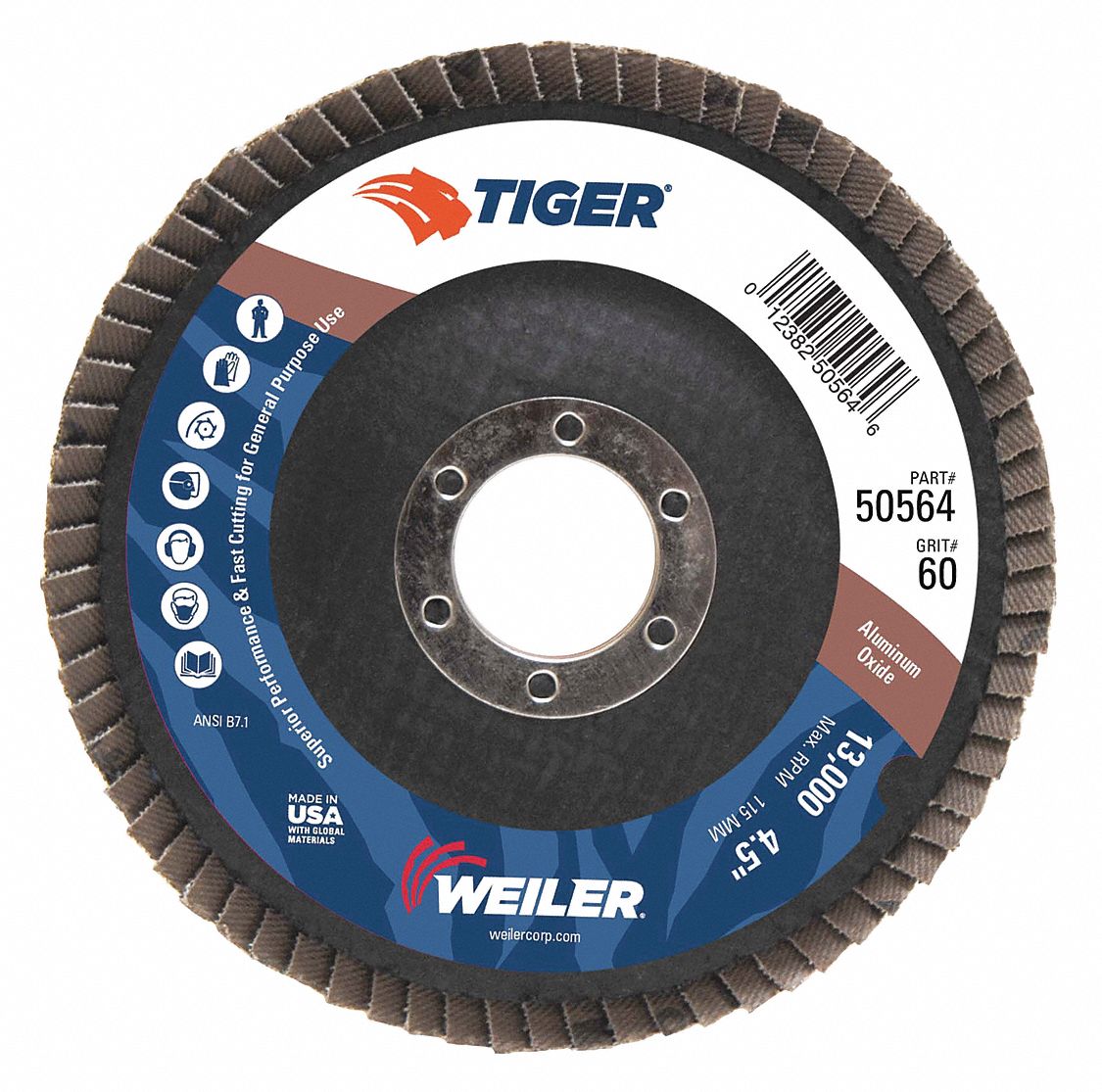 WEILER, 4-1/2In. Tiger Disc Abrasive Flap Disc - 38P565|50564 - Grainger