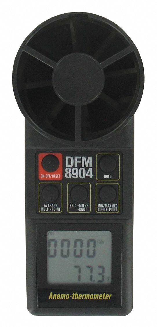 DWYER, 1 fpm Air Velocity Resolution, Rotating Vane, Anemometer ...