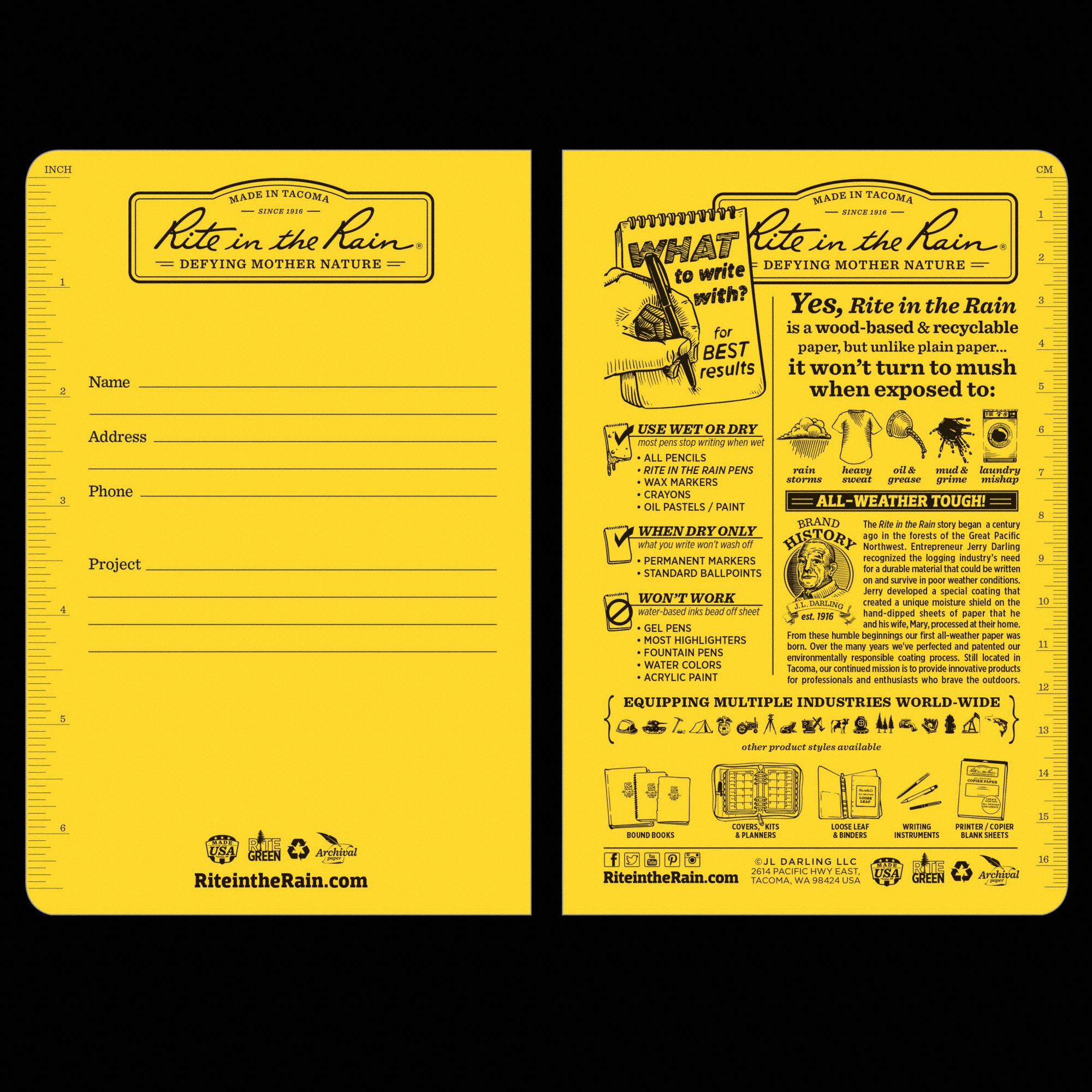 RITE IN THE RAIN All Weather Notebook: Field, 4-5/8 in x 7 in Sheet ...