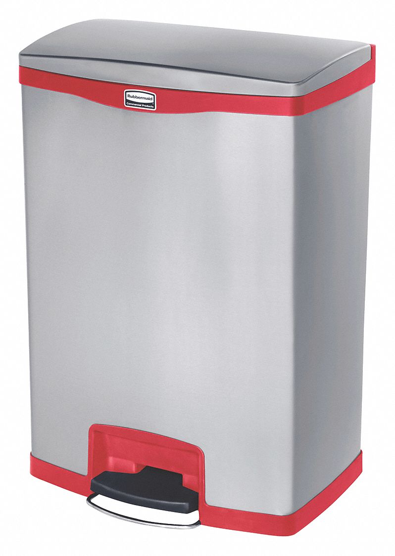 Step Can, 24 gal, Stationary, Rectangular, Metal, Red/Silver - Grainger