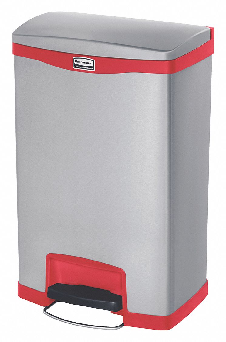 Step Can, 13 gal, Stationary, Rectangular, Metal, Red - Grainger