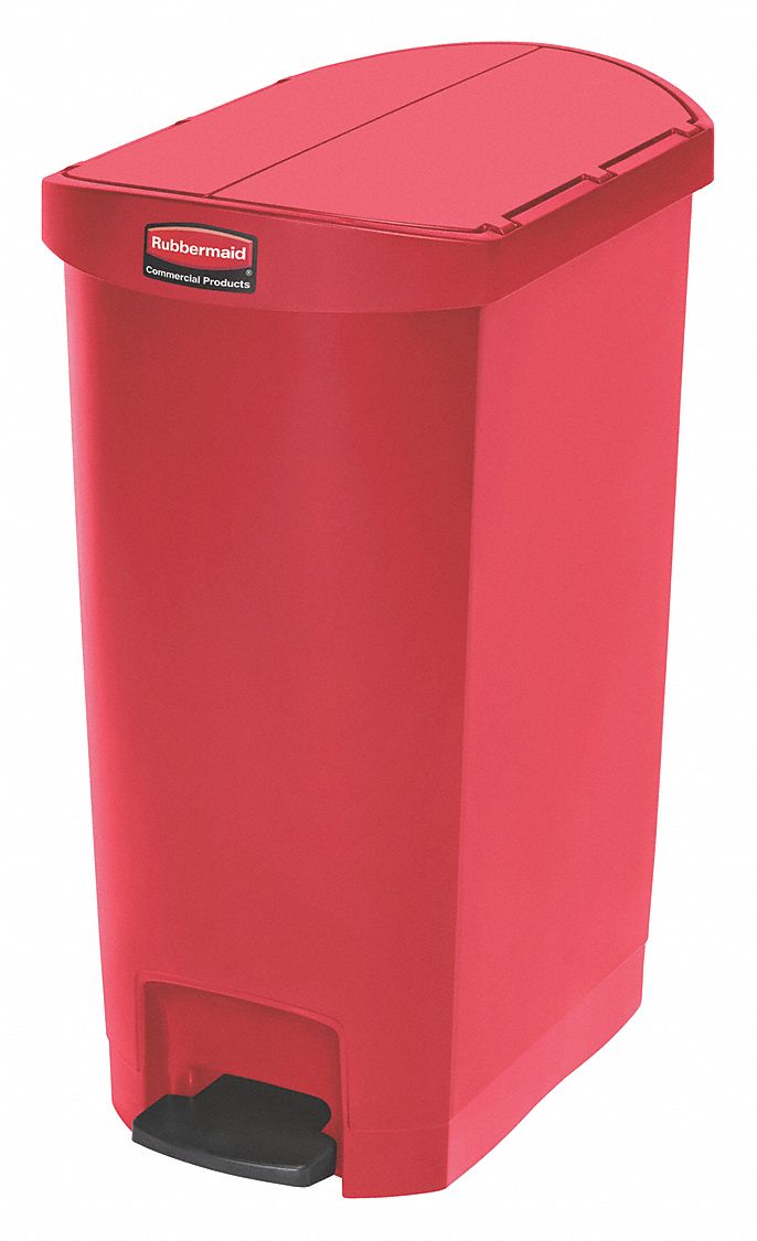 Step Can, 13 gal, Stationary, Rectangular, Red - Grainger