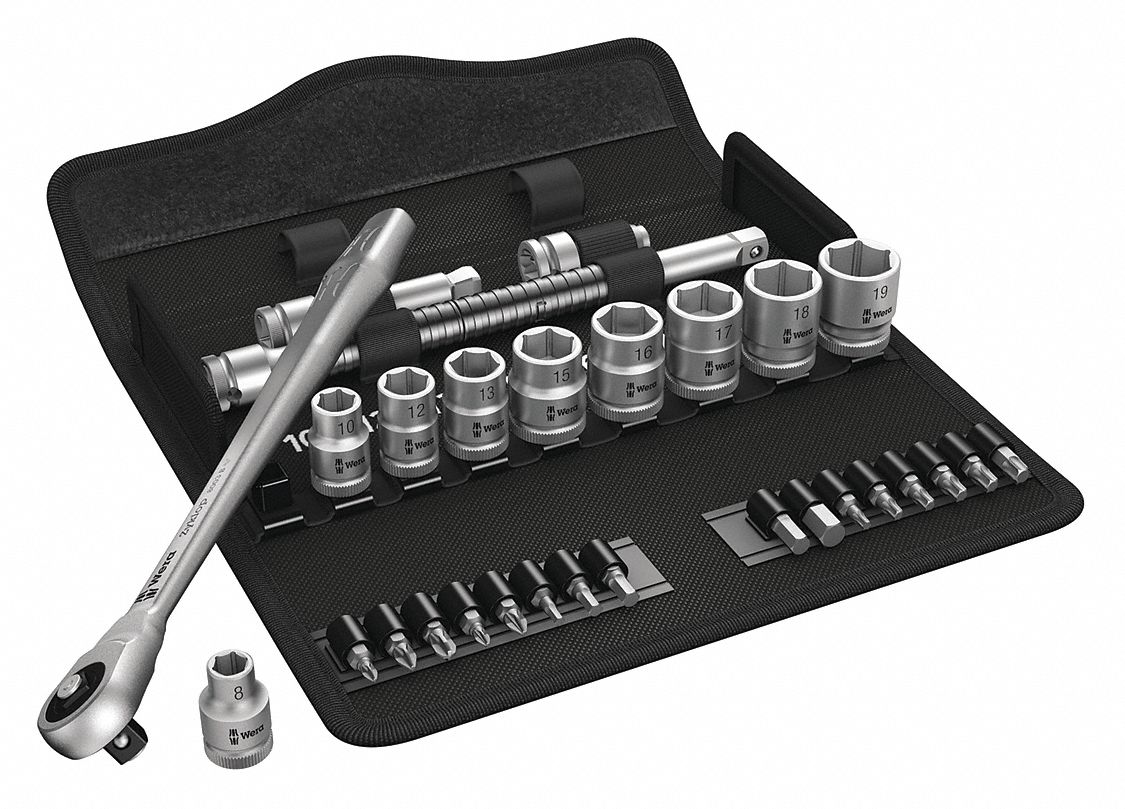 WERA, 3/8 in Drive, 29 Piece, Socket Wrench Set - 38UR82|05004047001 ...