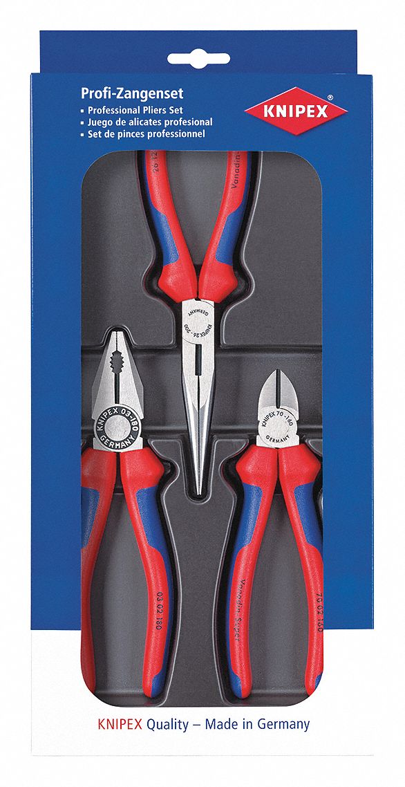KNIPEX Plier Set: 3 Pliers, Knurled Grip, Manual - 38UT26|00 20 11 ...