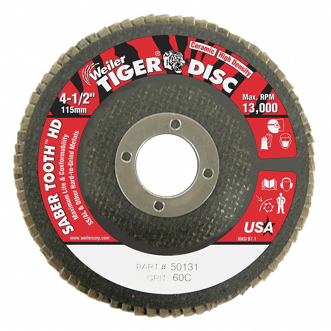 WEILER, Type 27, 4-1/2" x 7/8", Flap Disc - 38UZ43|50131 - Grainger