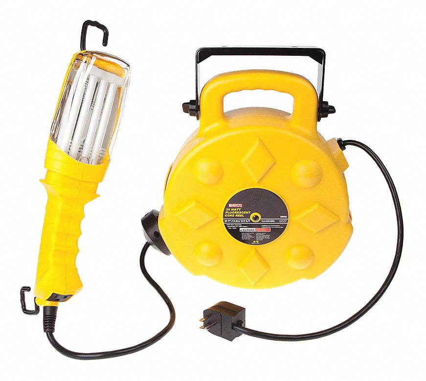 Extension Cord Reel with Hand Lamp, Fluorescent Lamp with Receptacle ...