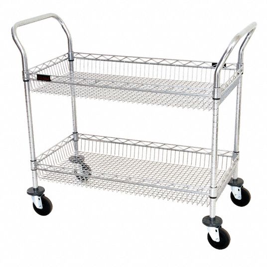 Wire Basket Cart, 400 lb Load Capacity, Number of Shelves 2 - Grainger