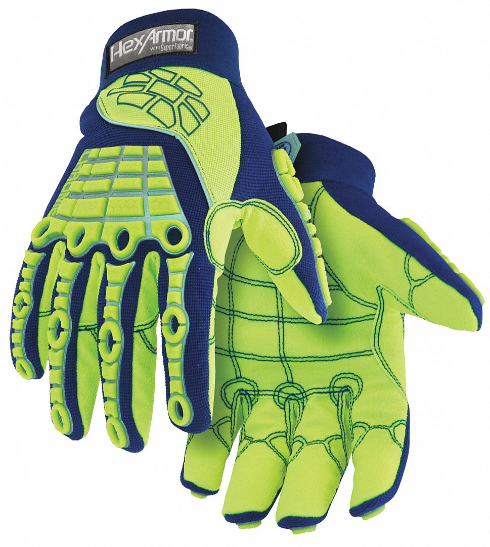 HEXARMOR Mechanics Gloves: L ( 9 ), Mechanics Glove, Synthetic Leather, ANSI Cut Level A8, TPR ...