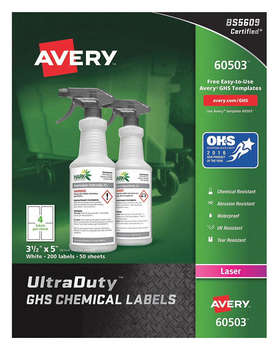 AVERY GHS Chemical Laser Printer Label, Color White, PK 200 - 38YV45 ...