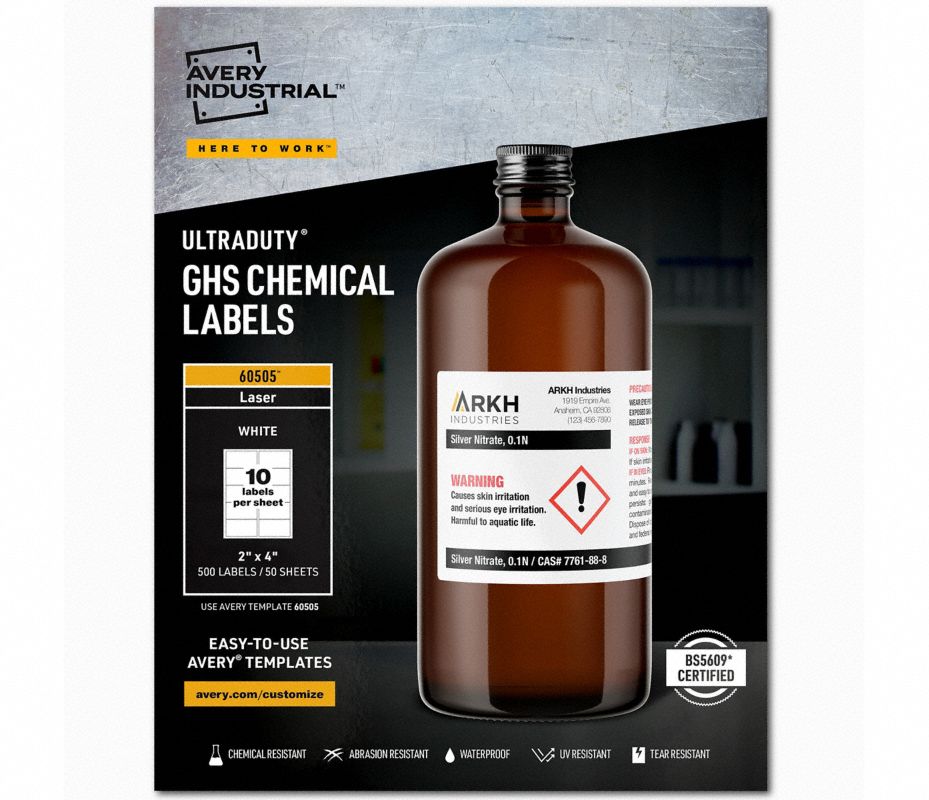 AVERY Etiquetas Químicos GHS,Láser,60505,PQ500 - 38YV49 | 7278260505 ...