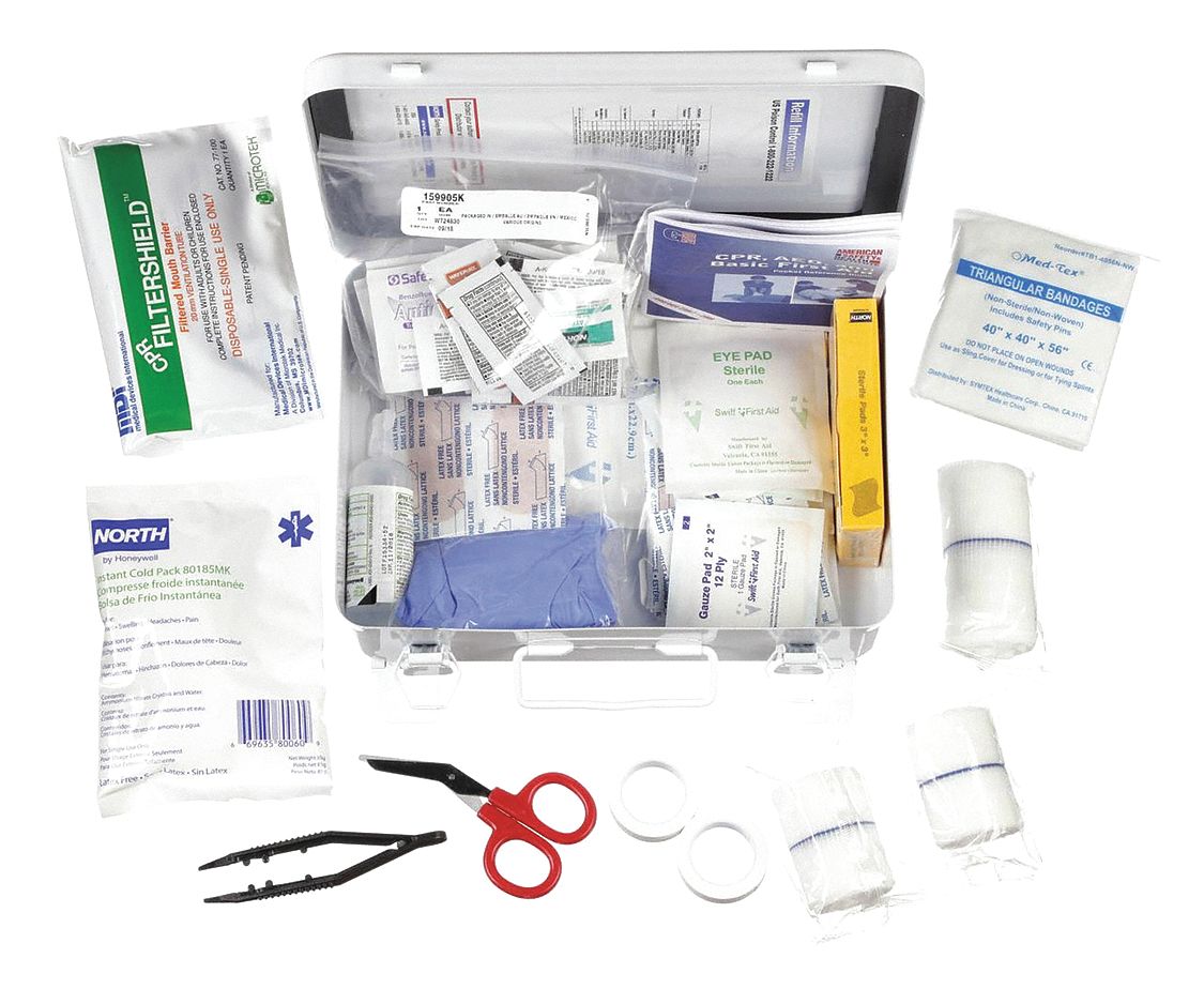 First Aid Kit, Kit, Steel, General Purpose, 25 People Served per Kit ...