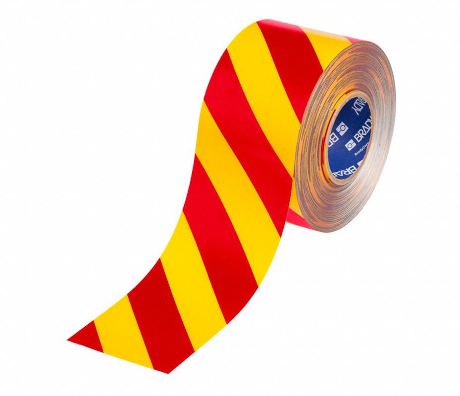 BRADY Cinta para Marcar Pisos, Rollo Continuo, Franjas, Rojo/Amarillo ...