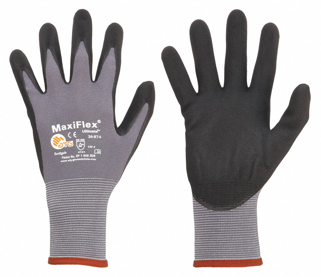 Coated Glove,Nitrile,L,Blk/Gray, Pair - Grainger