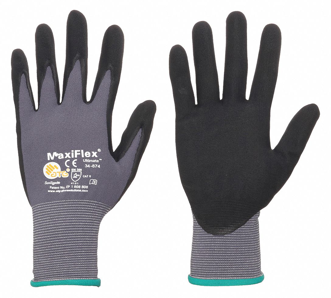 PR Coated Glove,Nitrile,XL,Blk/Gray - Grainger