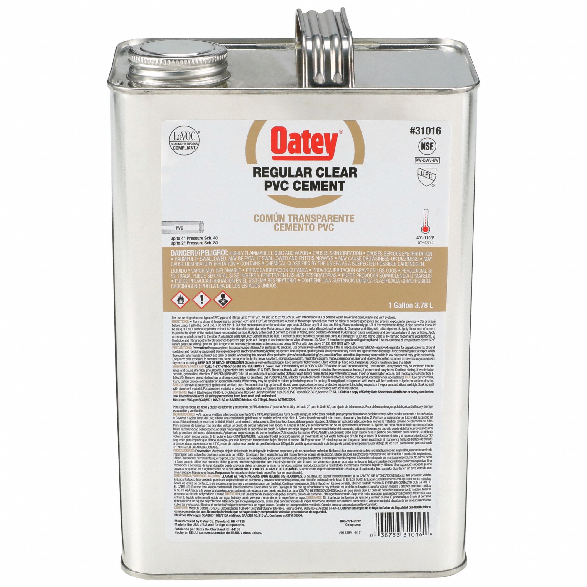 OATEY, Regular, 1 gal, Pipe Cement - 39AP13|31016 - Grainger