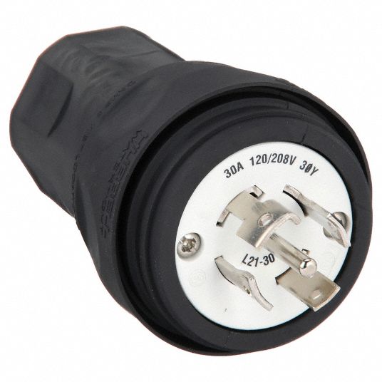 L21-30P, 30 A, Watertight Locking Plug - 39AX11|HBL28W81BK - Grainger