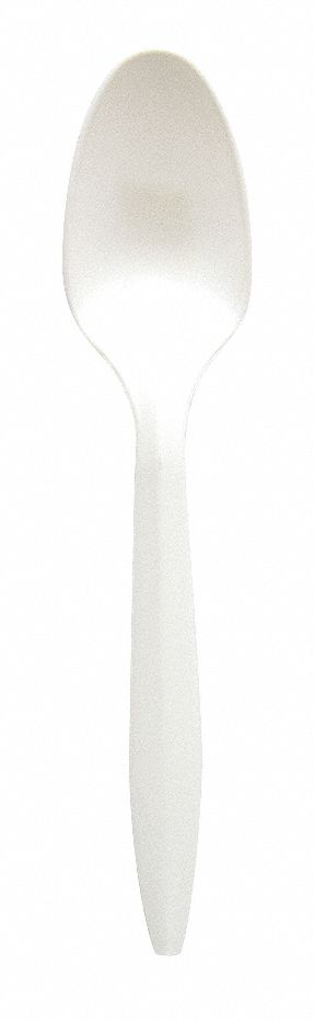 Teaspoon, White, Medium Weight, Plastic, Unwrapped, PK 1000 - Grainger