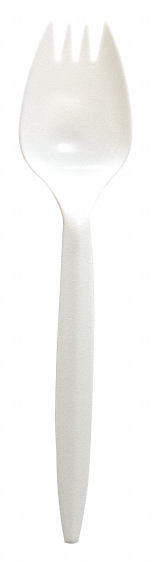 Spork, White, Medium Weight, Plastic, Wrapped, PK 1000 - Grainger