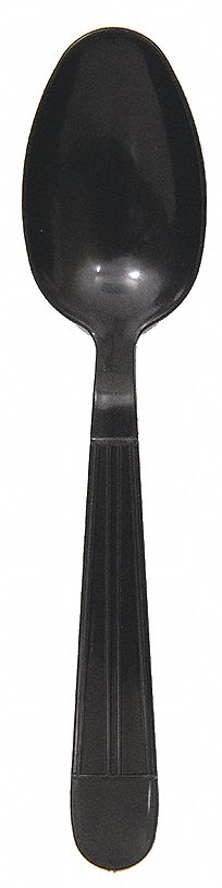 Teaspoon, Black, Heavy Weight, Plastic, Unwrapped, PK 1000 - Grainger