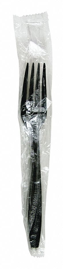 Fork, Black, Heavy Weight, Plastic, Wrapped, PK 1000 - Grainger