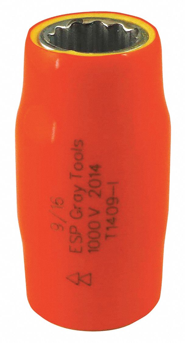 GRAY TOOLS SOCKET, SQUARE, 6 PT, 2 LAYER INSULATION, ORANGE/YELLOW, 9/ ...