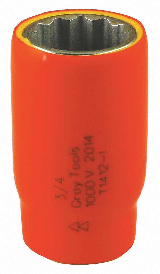 GRAY TOOLS SOCKET, SQUARE, 6 PT, 2 LAYER INSULATION, ORANGE/YELLOW, 3/4 ...