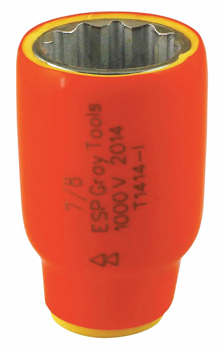 GRAY TOOLS SOCKET, SQUARE, 6 PT, 2 LAYER INSULATION, ORANGE/YELLOW, 7/8 ...