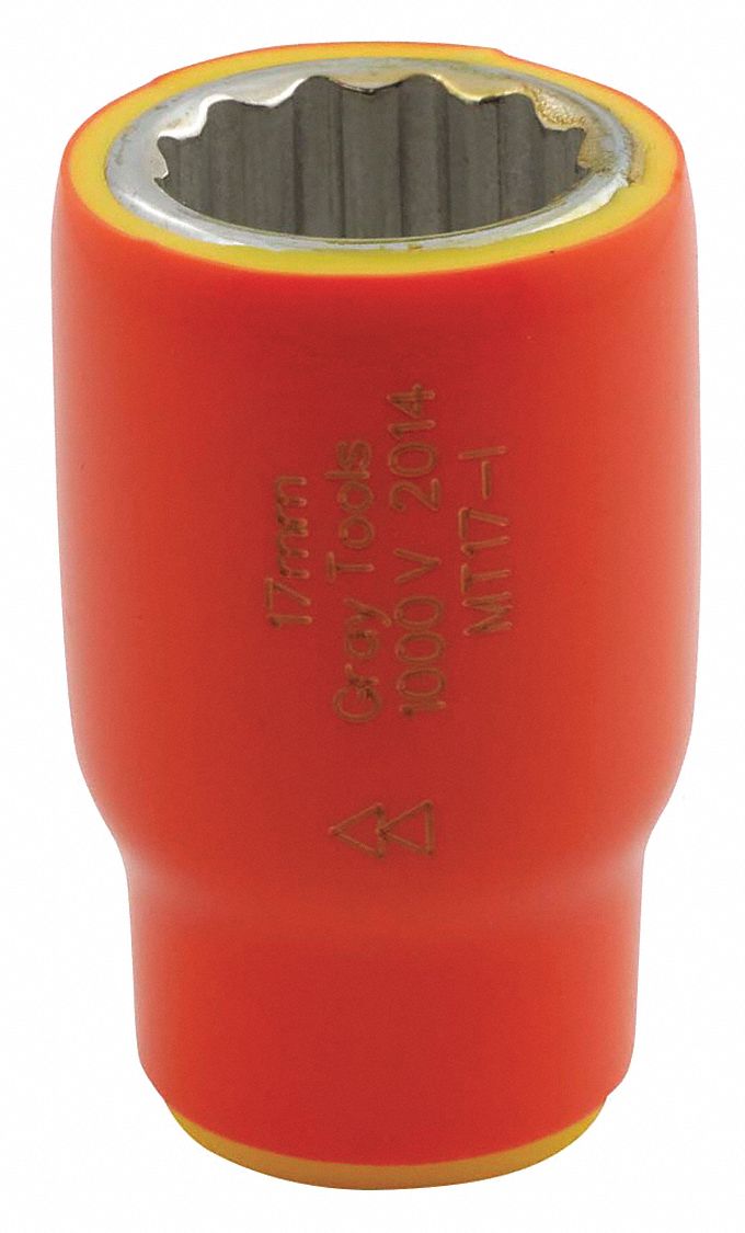 GRAY TOOLS SOCKET, SQUARE, 6 PT, 2 LAYER INSULATION, ORANGE/YELLOW, 17 ...