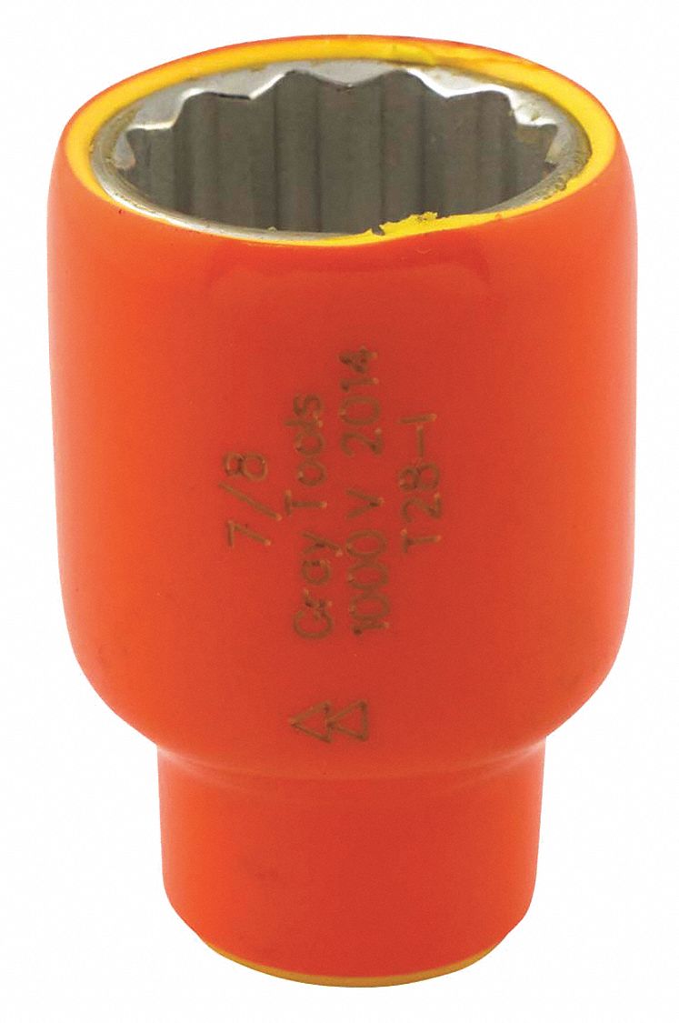 GRAY TOOLS SOCKET, SQUARE, 6 PT, 2 LAYER INSULATION, ORANGE/YELLOW, 7/8 ...
