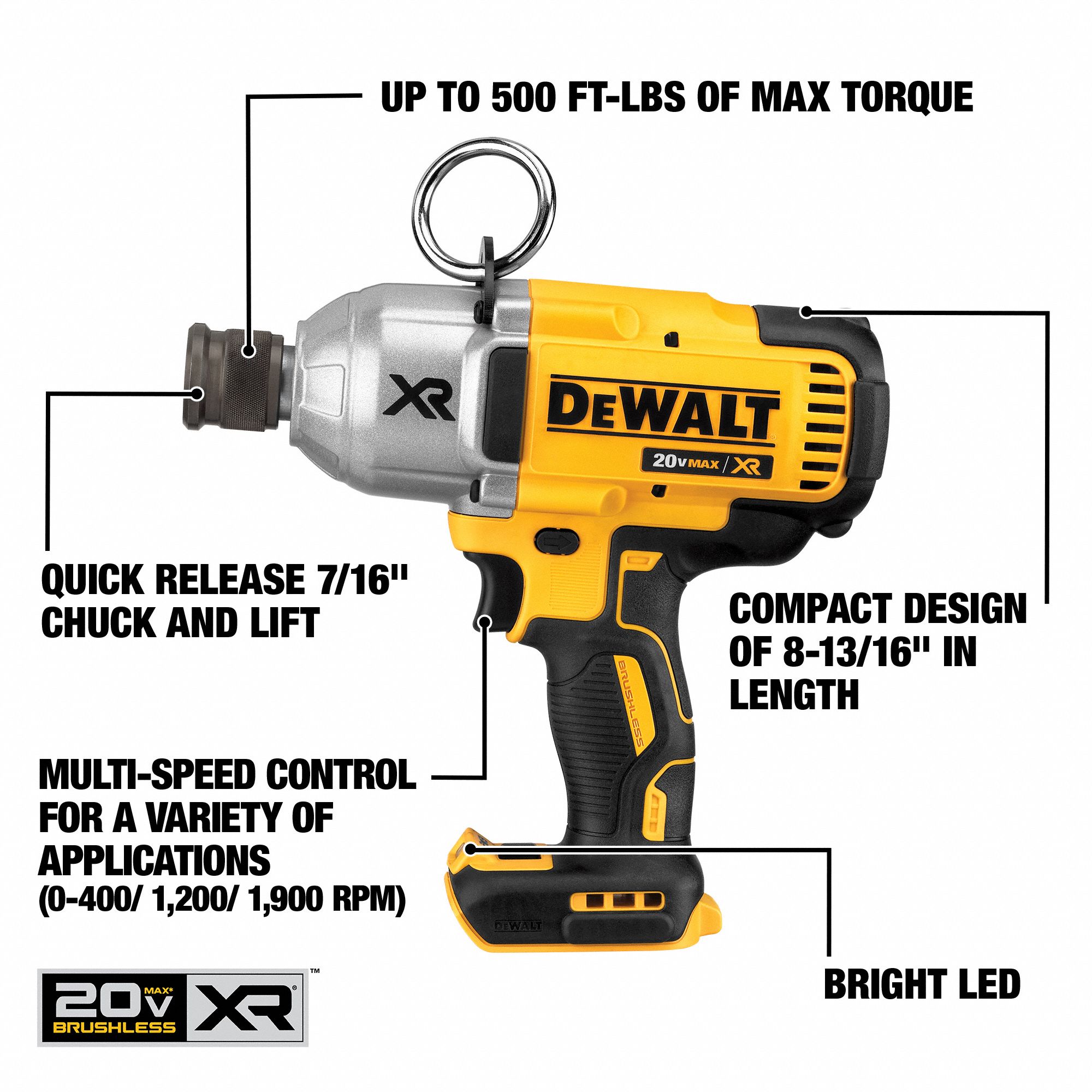 DEWALT Impact Wrench 7 16 In Hex Drive Size 500 Ft lb Fastening
