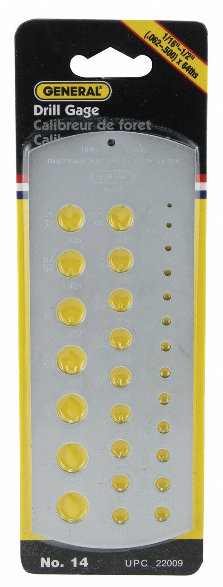 GENERAL Drill Bit Gauge: Fractional Inch, 5/0 AWG to 14 AWG Range, 29 ...