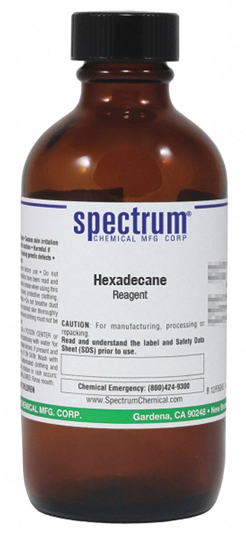 SPECTRUM Hexadecane, Reagent, 100mL - 39H316|HE166-100ML49 - Grainger