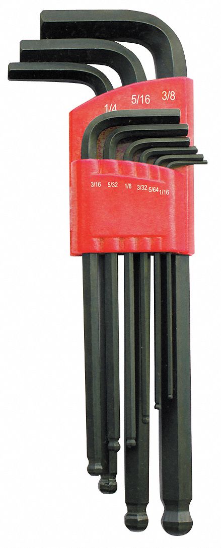 Ball End Hex Key Set, Black Oxide, Number of Pieces 9 - Grainger