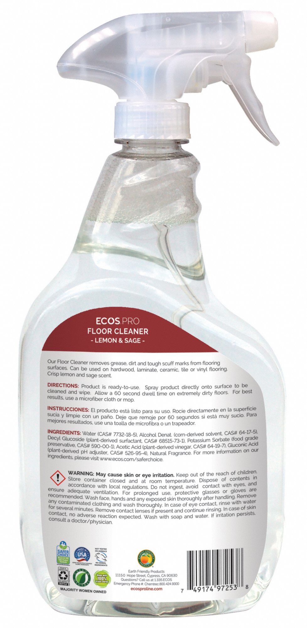 ECOS PRO Floor Cleaner: Trigger Spray Bottle, 32 oz Container Size ...