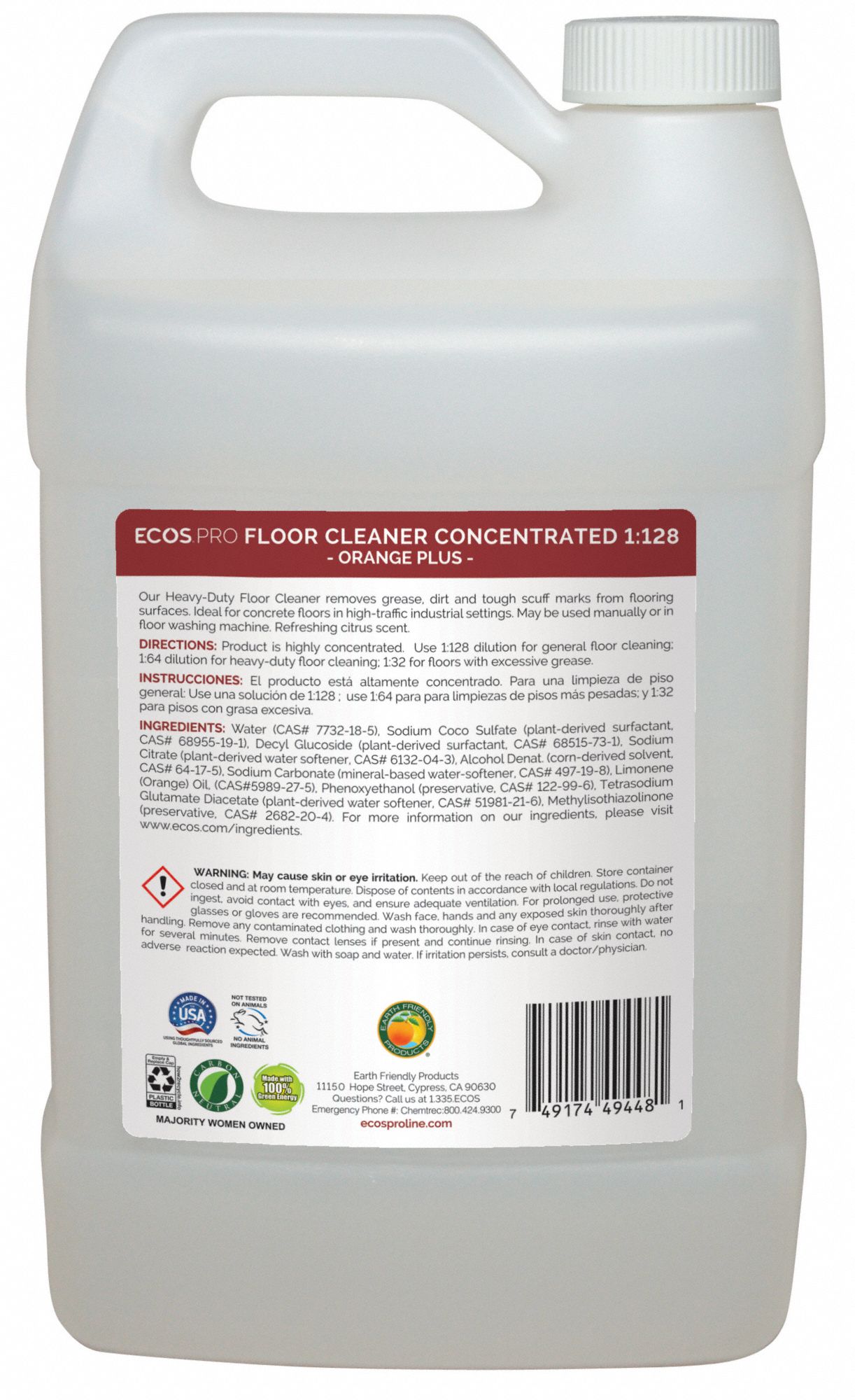 ECOS PRO Floor Cleaner: Jug, 1 gal Container Size, Concentrated, Liquid ...