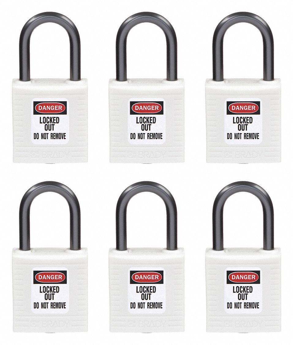 BRADY, Keyed Alike, Nylon, Lockout Padlock - 39N215|CPPL-WHT-25AL-KA6 ...
