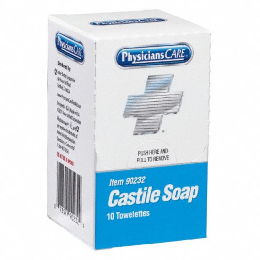 Castile Soap Towelettes, Wipes, Box, Wrapped Packets, 3 x 1-7/8", PK 10 ...