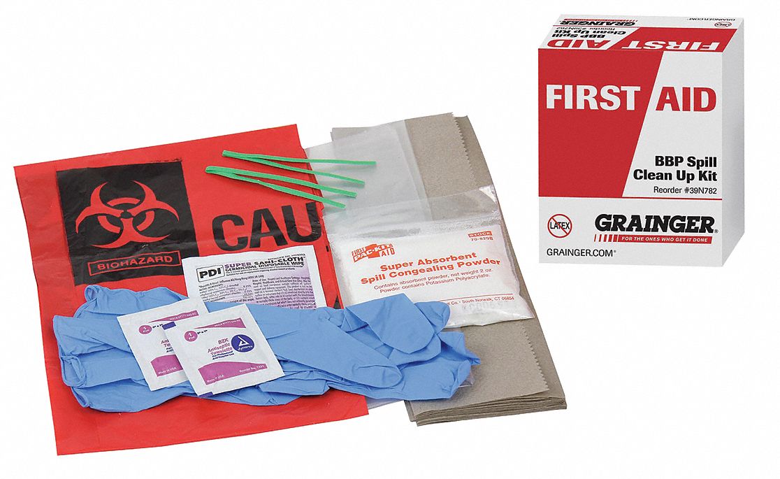 2 oz. Absorbent Powder, (2) Pairs Nitrile Gloves, Biohazard Spill Kit ...